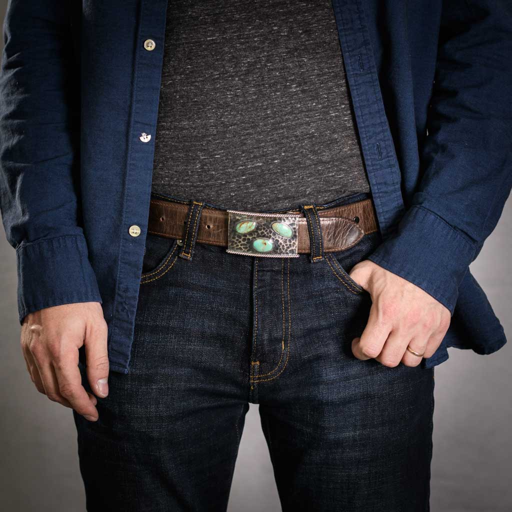 THREE TURQUOISE TROPHY BUCKLE
