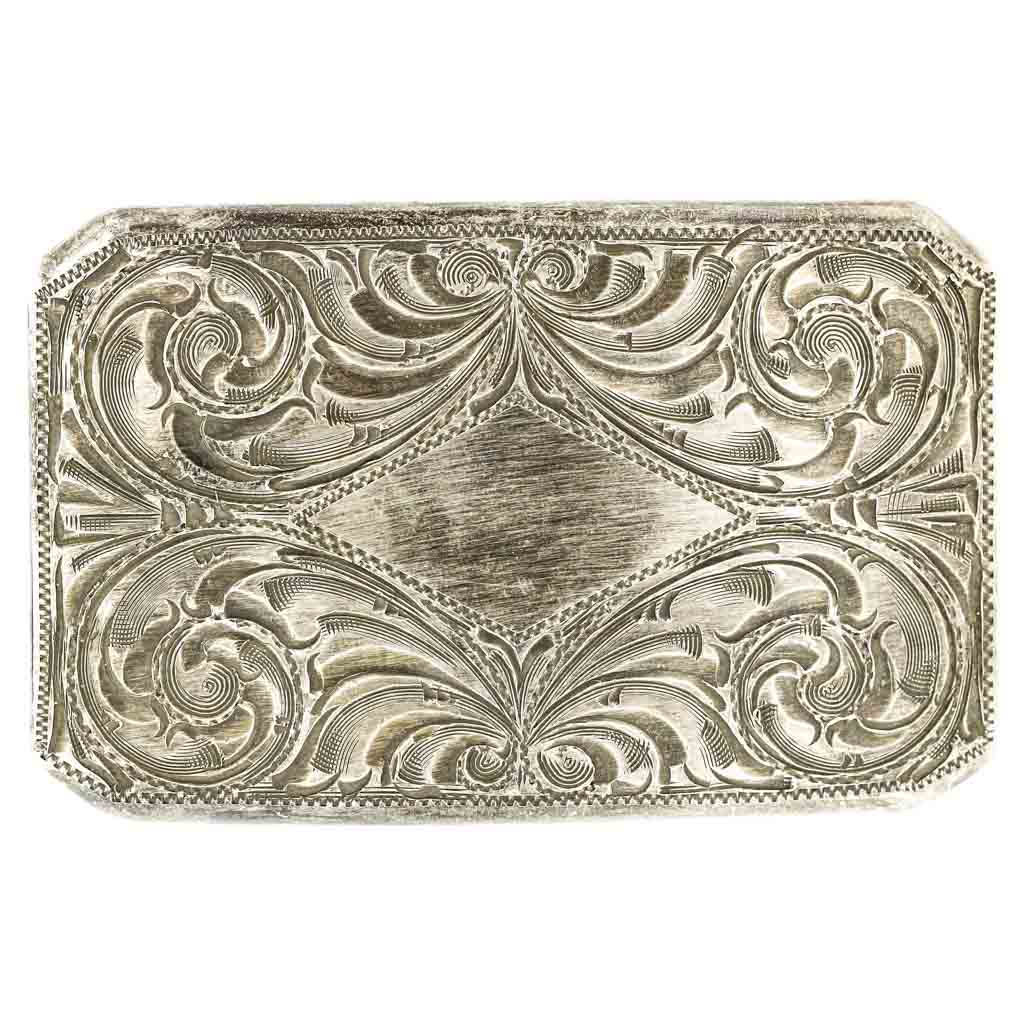 ENGRAVED SCROLLS PATINA TROPHY BUCKLE