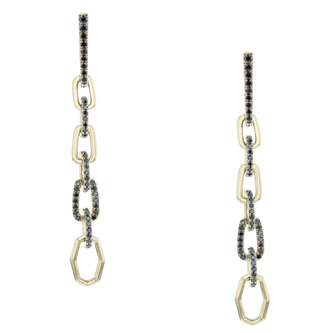 YELLOW GOLD BLACK DIAMOND CHAIN LINK EARRINGS