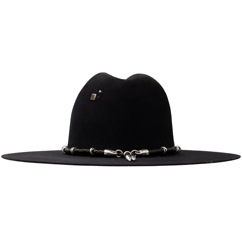 DARK BROWN BRAIDED LEATHER STERLING SILVER BEADS HAT BAND