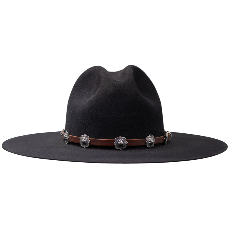 STERLING SILVER CONCHO BROWN LEATHER HAT BAND