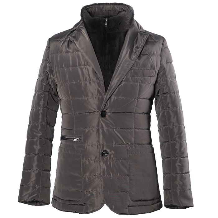 GREY DOWN JACKET WITH MINK PANEL