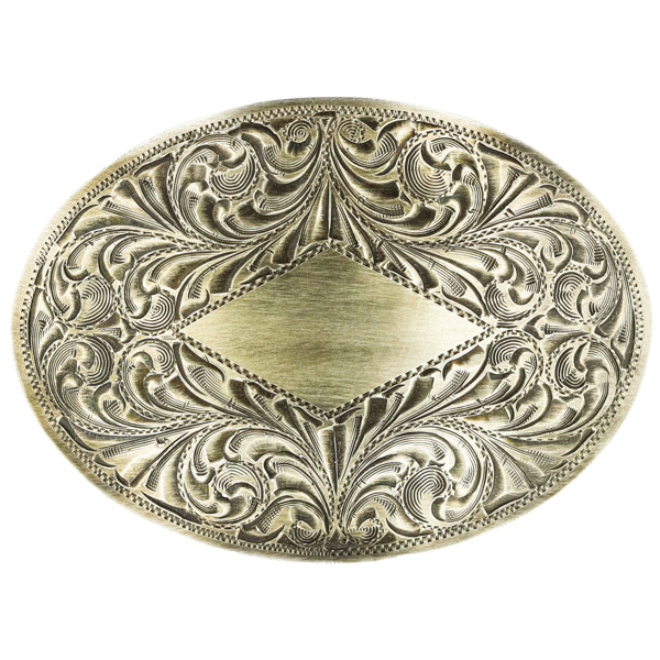 ENGRAVED SCROLLS PATINA OVAL TROPHY BUCKLE
