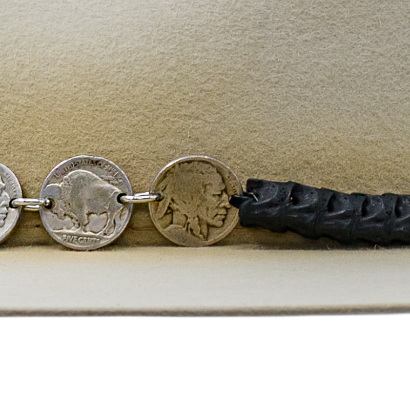 BLACK COBRA VERTEBRAE HAT BAND WITH NICKLE COINS